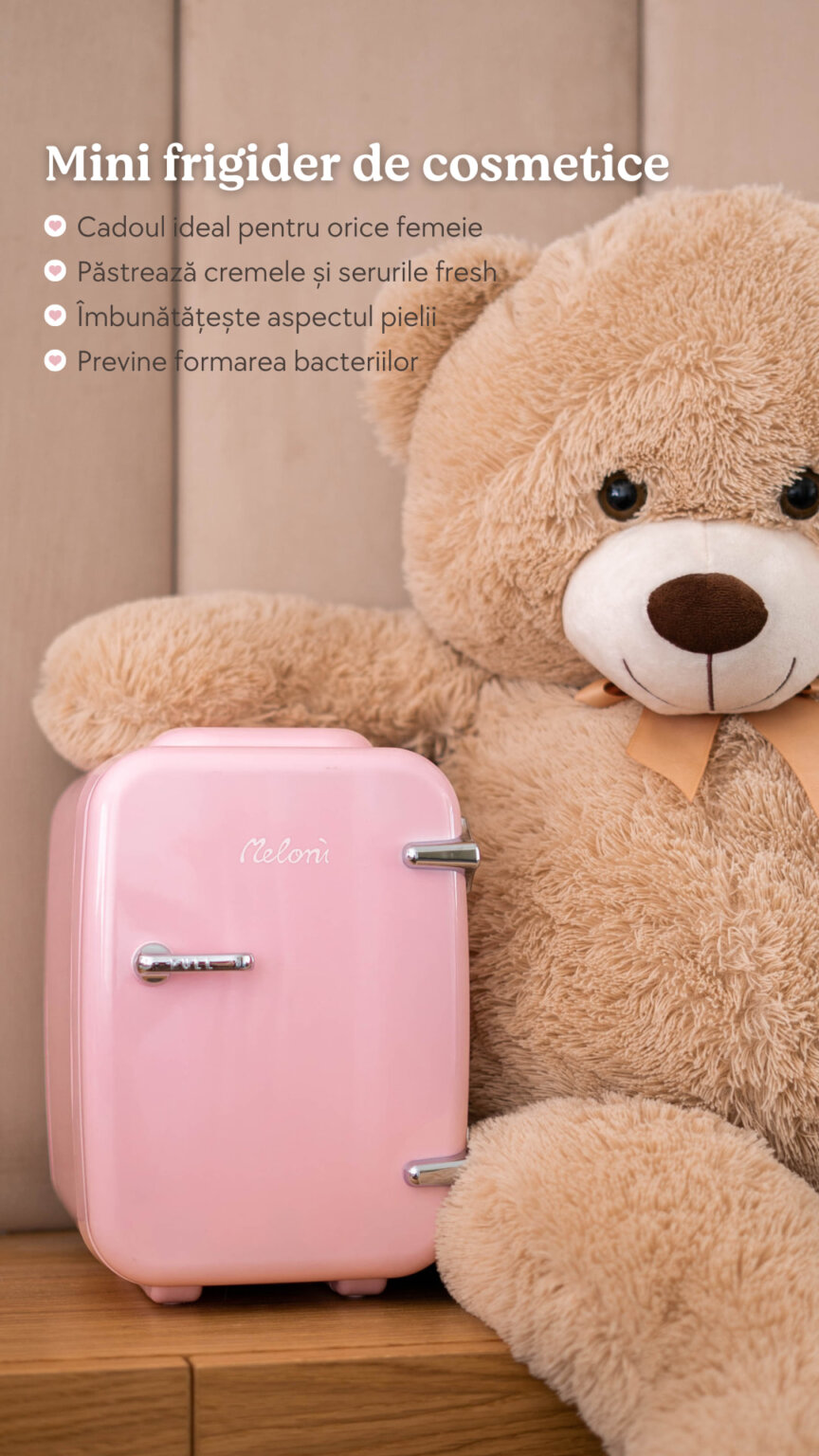 Mini frigider cosmetic pentru creme Blossom Pink Meloni